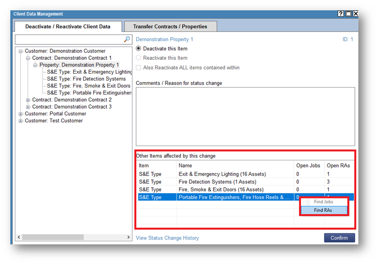 Deactivate, reactivate or transfer data located on Customers, Contracts ...