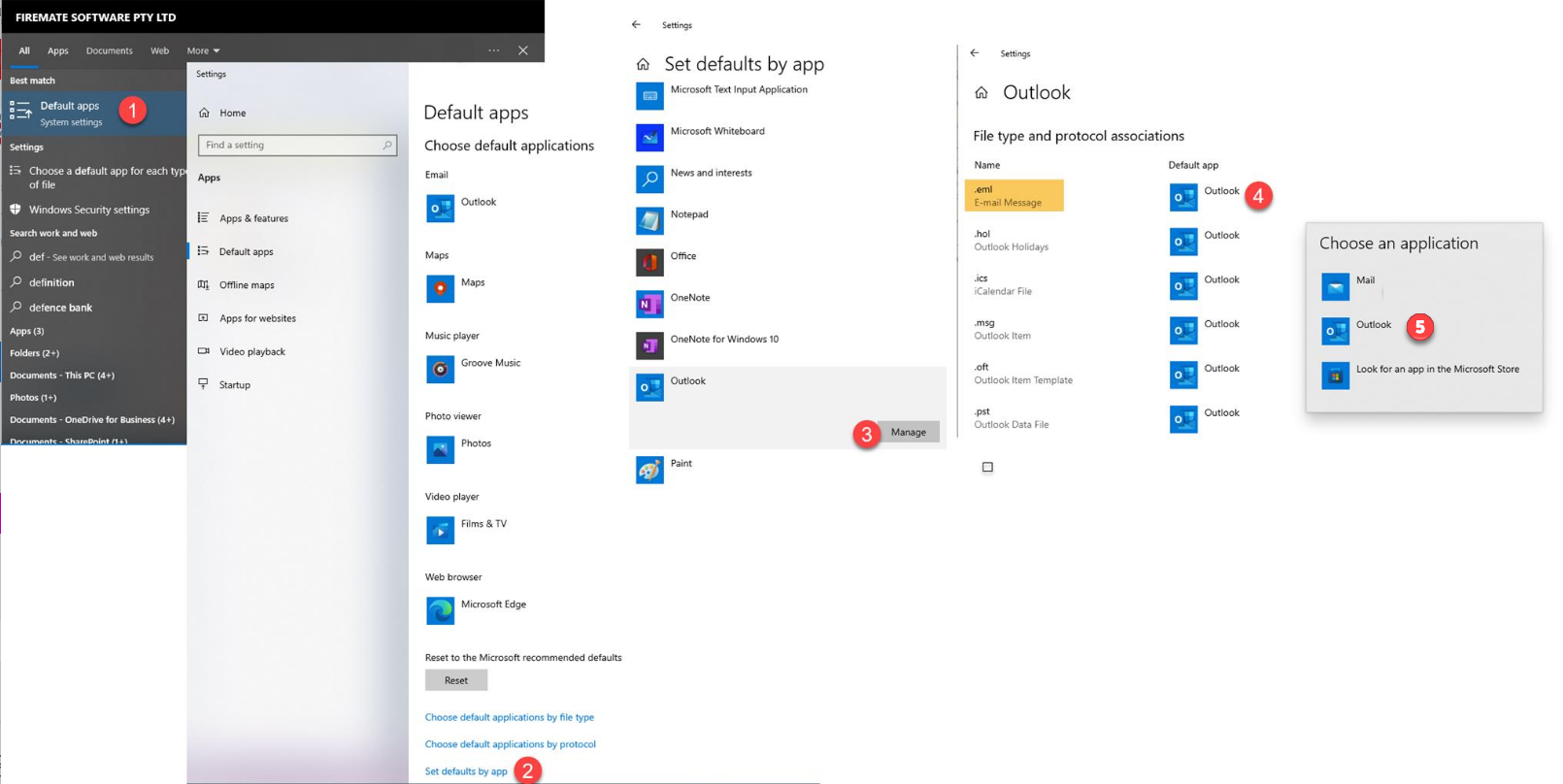How to set Outlook as the default for sending emails from FireMate