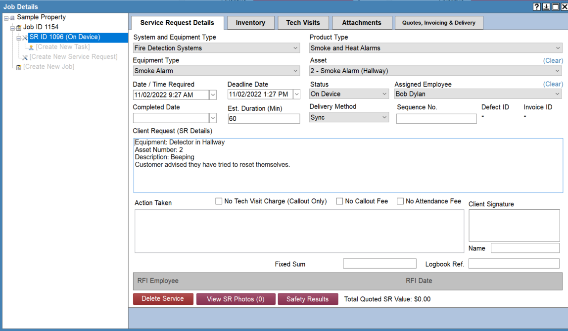 Using a Service Request in FireMate Desktop